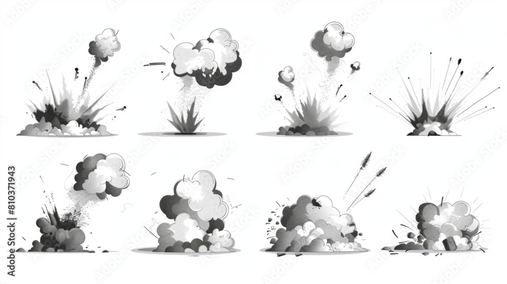 Cartoon explosions. Comic explosive detonation, game bomb blast ...