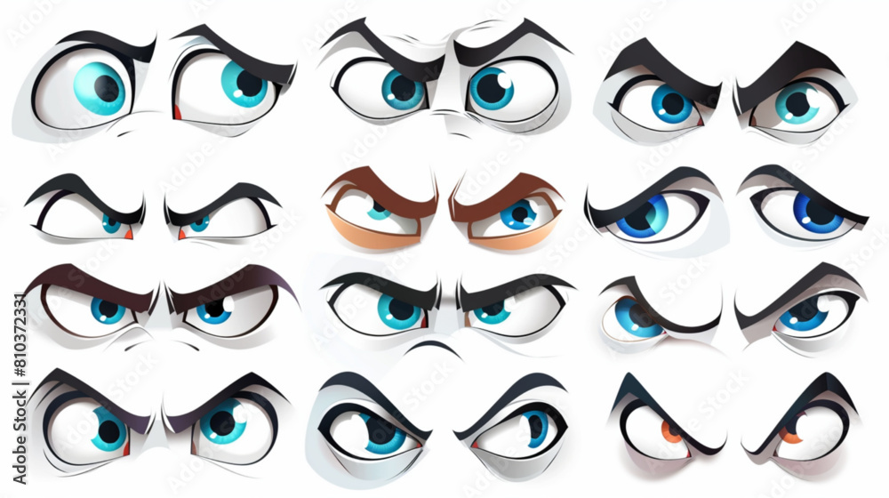 Cartoon eyes. Comic faces people eye and eyebrow expression. Facial ...