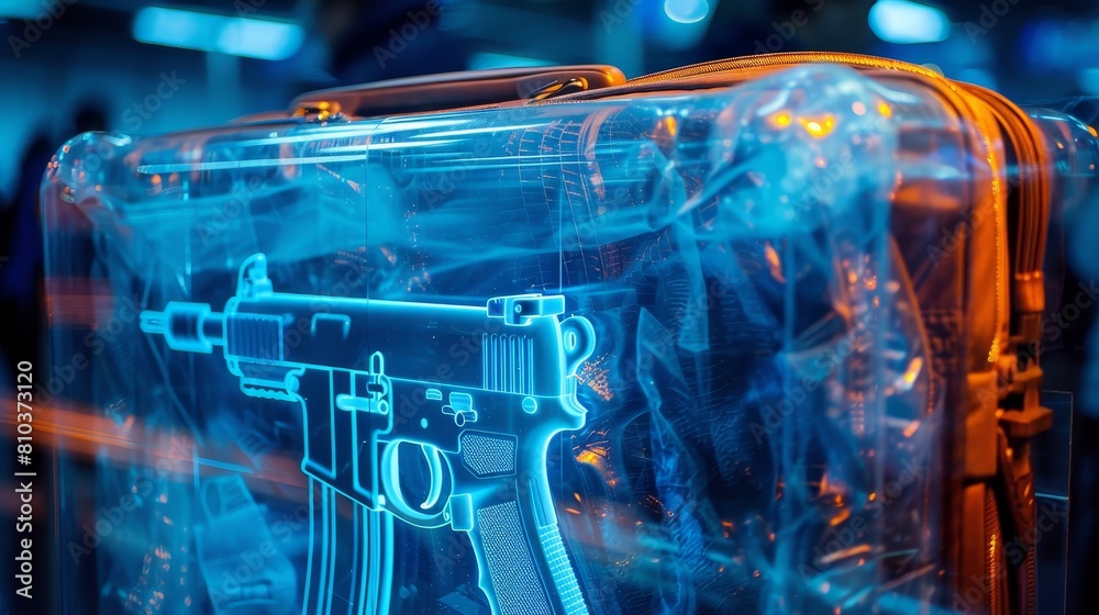 Airport security scanner image showing an X-ray view of a carry-on bag ...