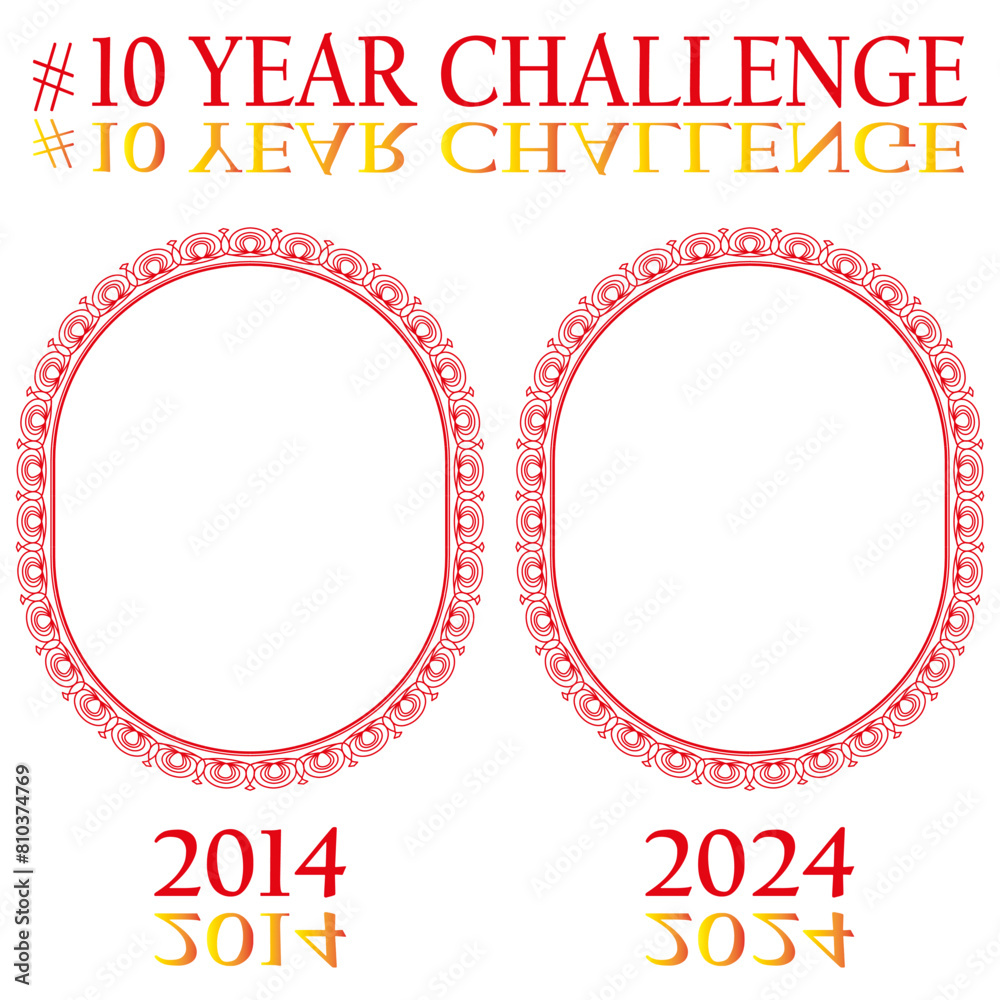 10 Year Challenge frames. Vector before and after comparison. Red ...