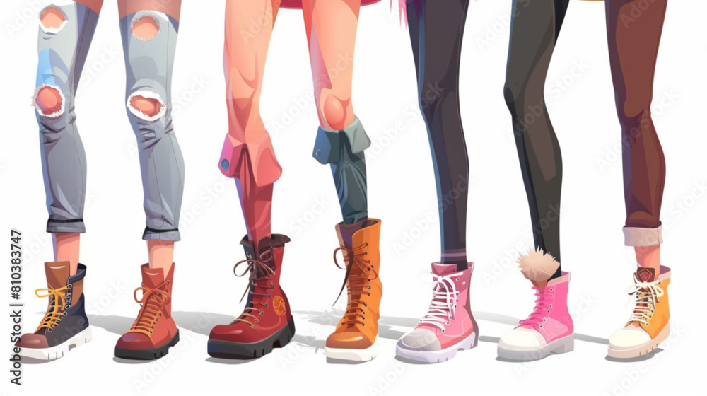 Cartoon legs in shoes. Comic retro feet in different poses, funny ...