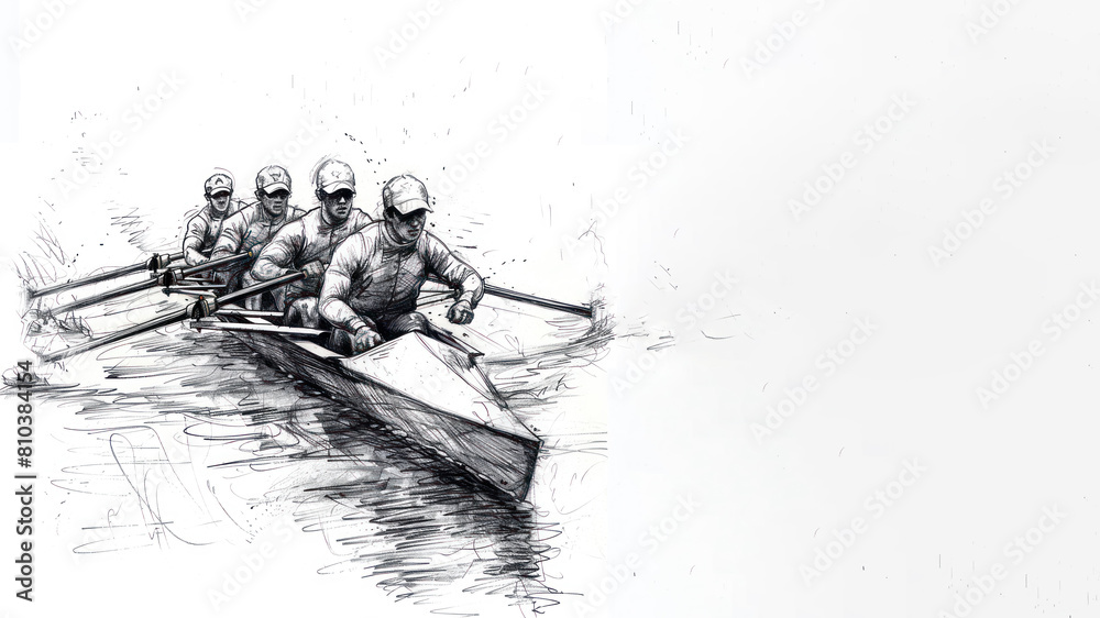 Pencil sketch of sport teamwork in rowing team in a boat game Stock ...