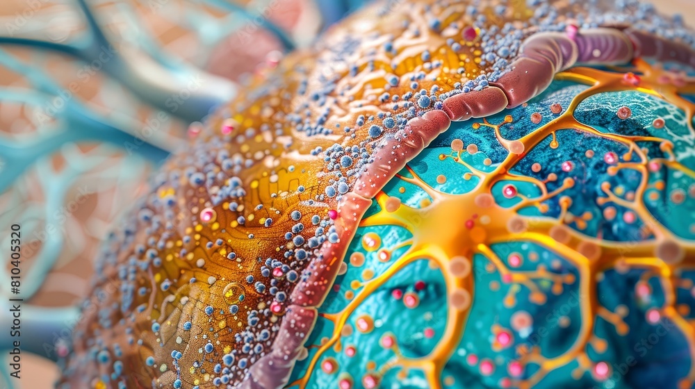 Vibrant, high-resolution illustration of a human liver, showcasing ...