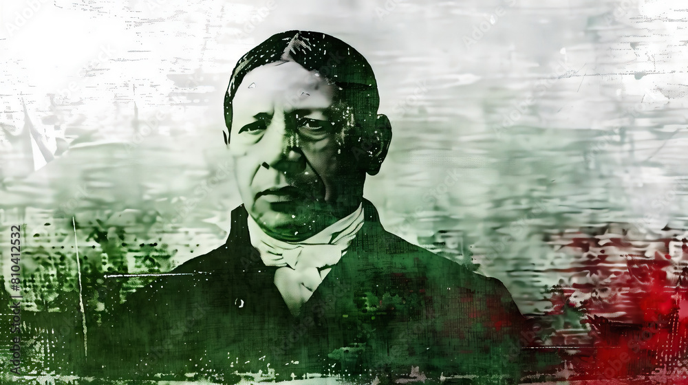 abstract art benito juarez president mexico in red, white and green ...
