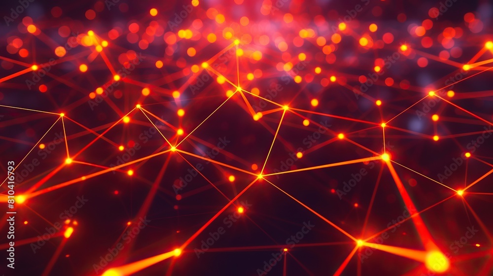 A bold and intense network of orange and red light points connected by ...