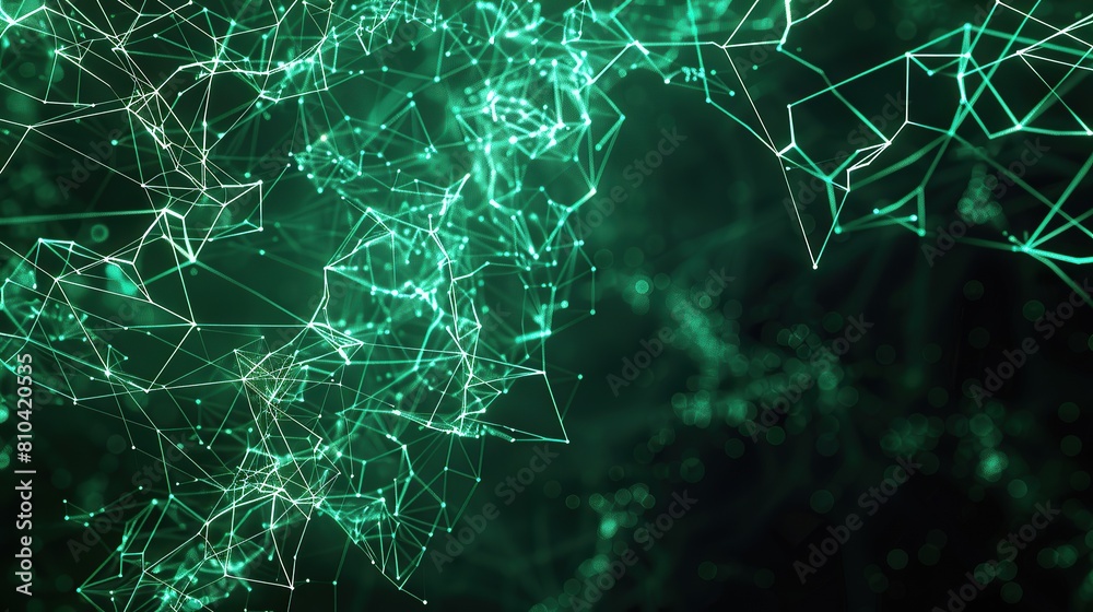 A deep emerald green plexus network with interconnected nodes and lines ...