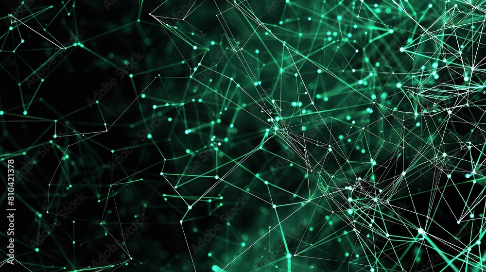 A deep emerald green plexus network with interconnected nodes and lines ...