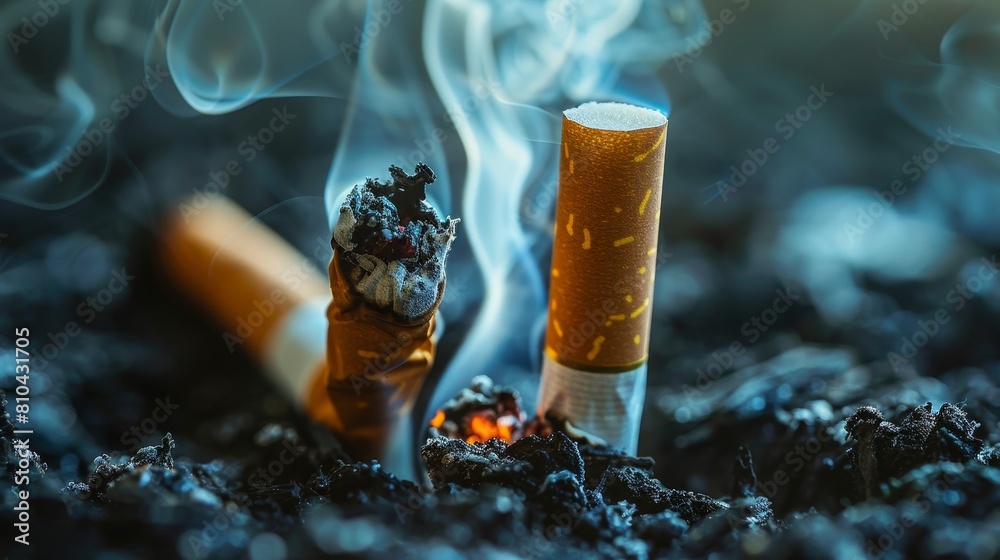 Two cigarettes are burning and the smoke is rising for World No Tobacco ...