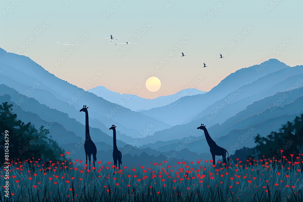 Minimalist Safari Animals Clipart Set: Graceful Creatures Roaming Lush ...