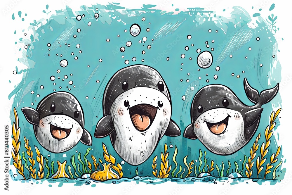 Aquatic Animals Clipart Collection: Hand-Drawn Elements showcasing ...