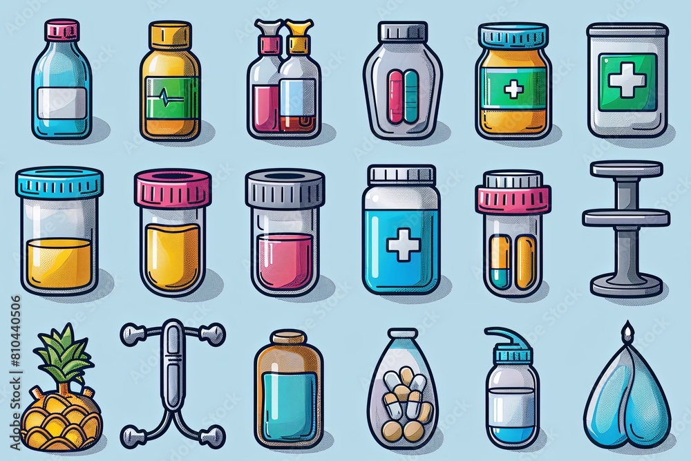 Health and Medicine Flat Design Clipart: High-Contrast Icons of Medical ...