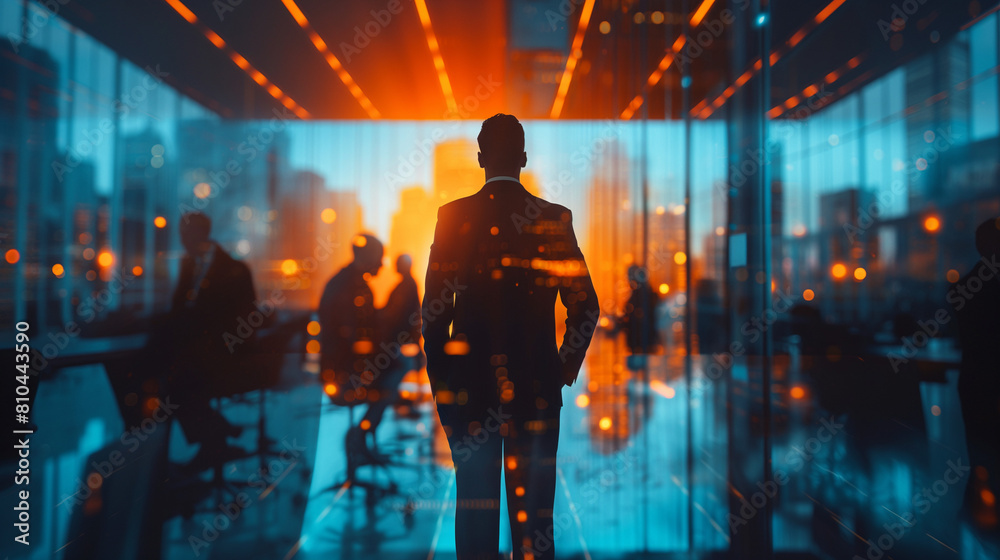 Futuristic Business Leadership: Silhouette of a Poised Businessman in a ...