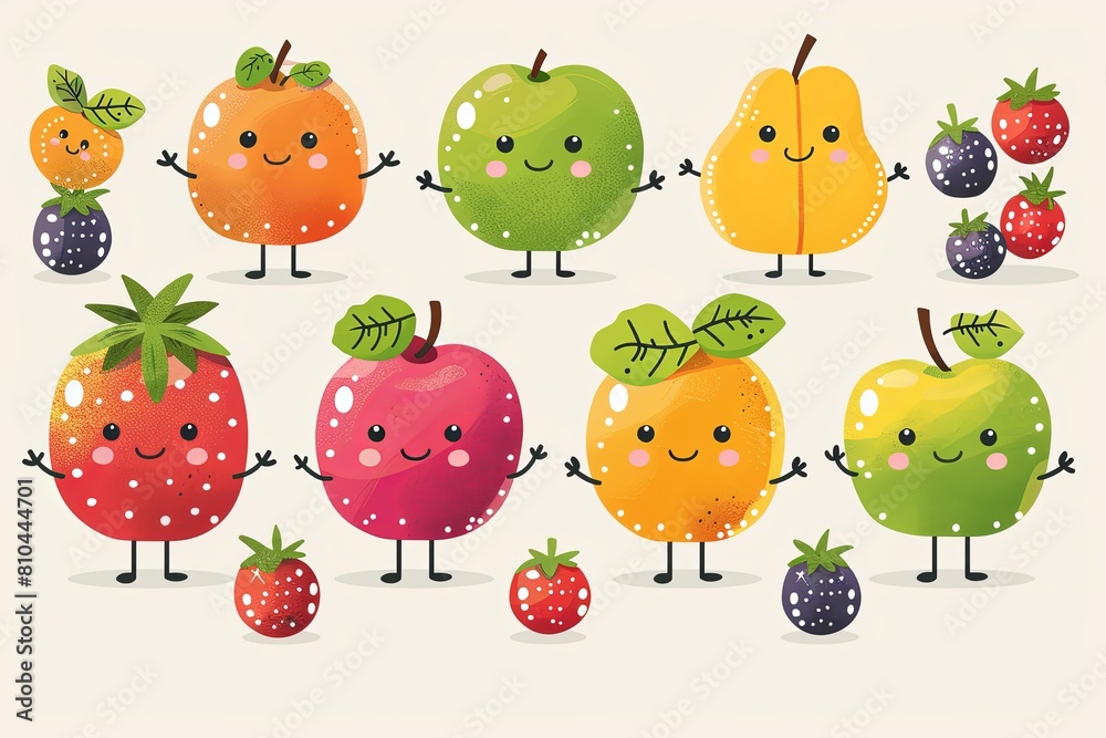 Whimsical Fruit Friends: Anthropomorphic Clipart Characters with Faces ...