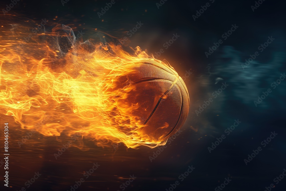 Basketball on Fire, Hot Shot Slam Dunk Backdrop, Fireball Photo Concept ...