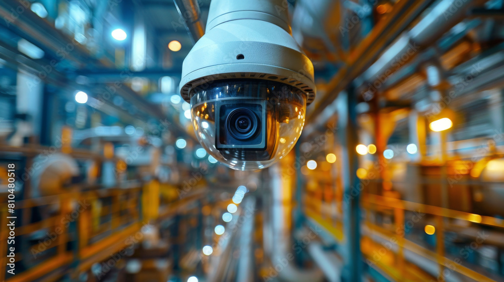 A high-resolution security camera overseeing an industrial factory ...
