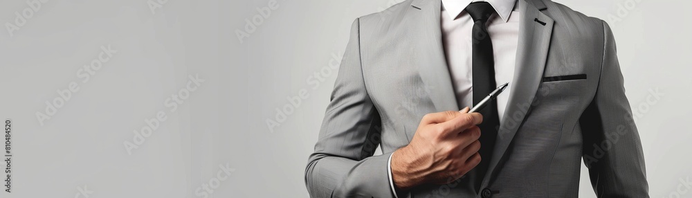 Produce an image of a male business leader in a charcoal grey suit ...