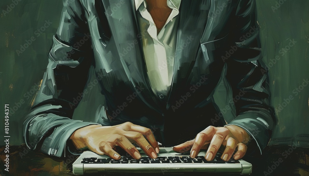 Craft an image of a female CEO in a charcoal grey business suit ...