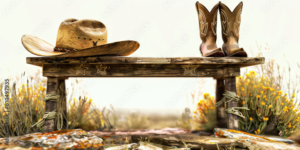 Lone Star Desk: A rustic wooden desk adorned with a cowboy hat and ...