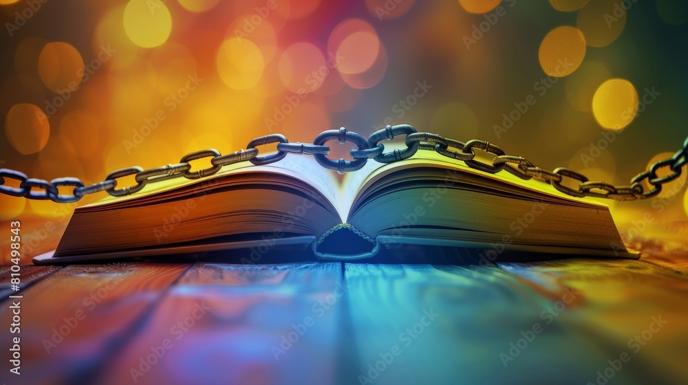 A closed book with chains binding it shut, transforming into an open ...