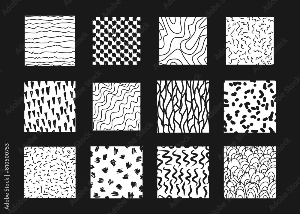 Abstract square shape texture backgrounds. Line doodle, spots, wave ...