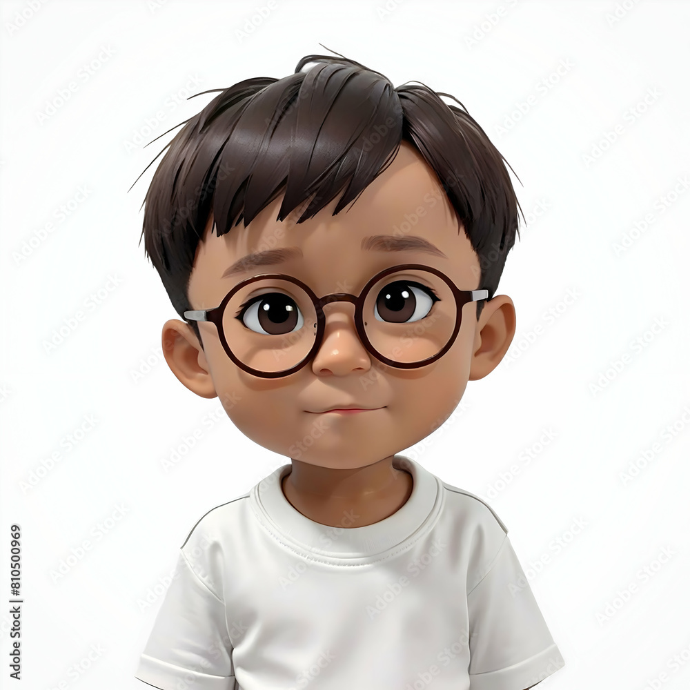 1 boy, big head, chibi, 3d cartoon, 3d, character, white t-shirt, half ...