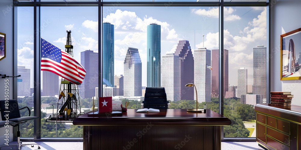 Houston Hustle: A sleek, minimalist office with a desk and a view of ...