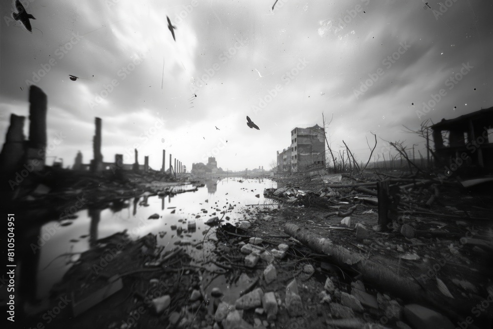 Reflecting suffering and grief, representation of devastation and ...