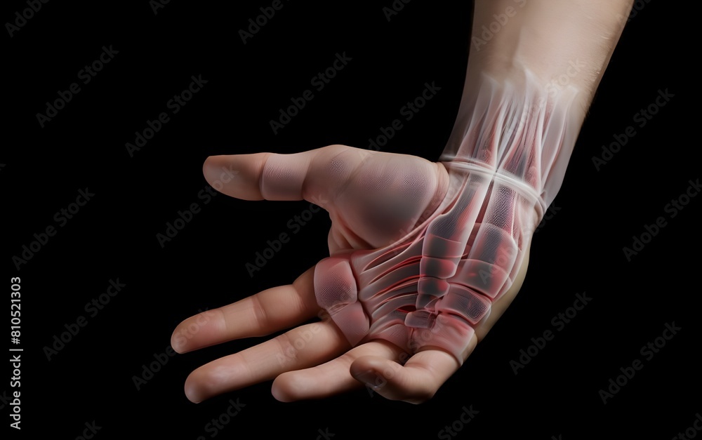 Hand with inflammation of wrist and palm with disease carpal tunnel ...