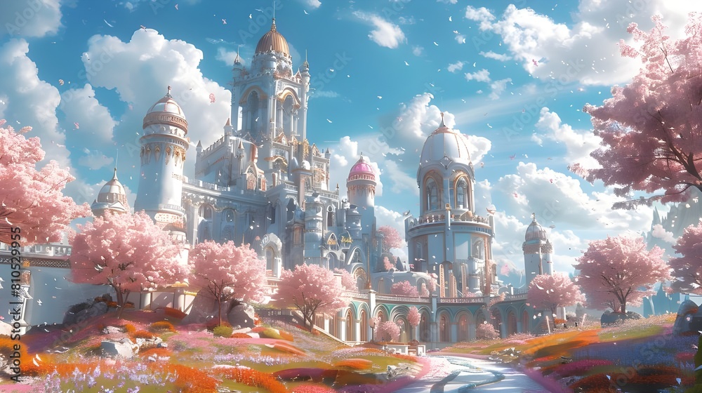 Fantasy castle landscape. Whimsical fairy tale castle, 3D rendering ...