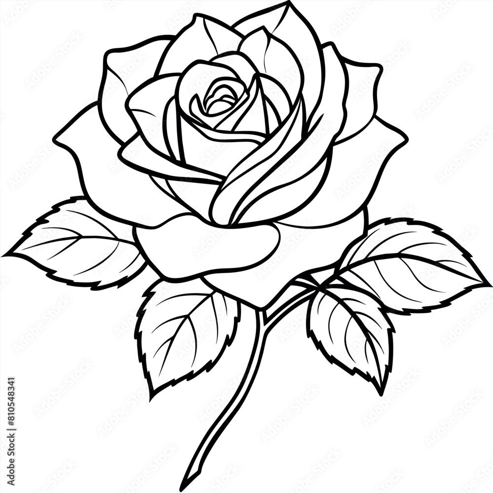 Vecteur Stock Rose flower outline illustration coloring book page ...