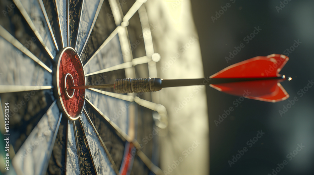 A dart is depicted mid-flight towards the center target on an archery ...