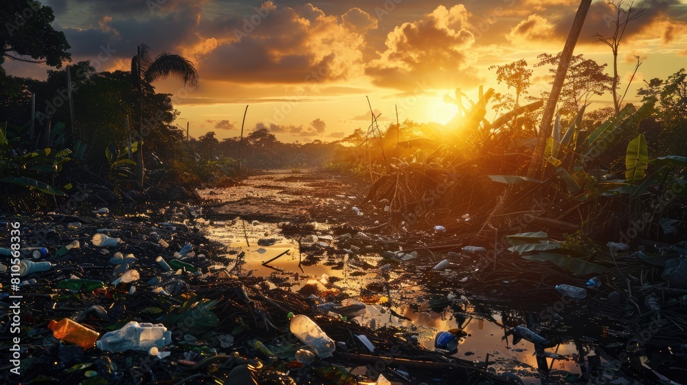 Polluted world. Garbage and waste. Animals suffer from pollution ...