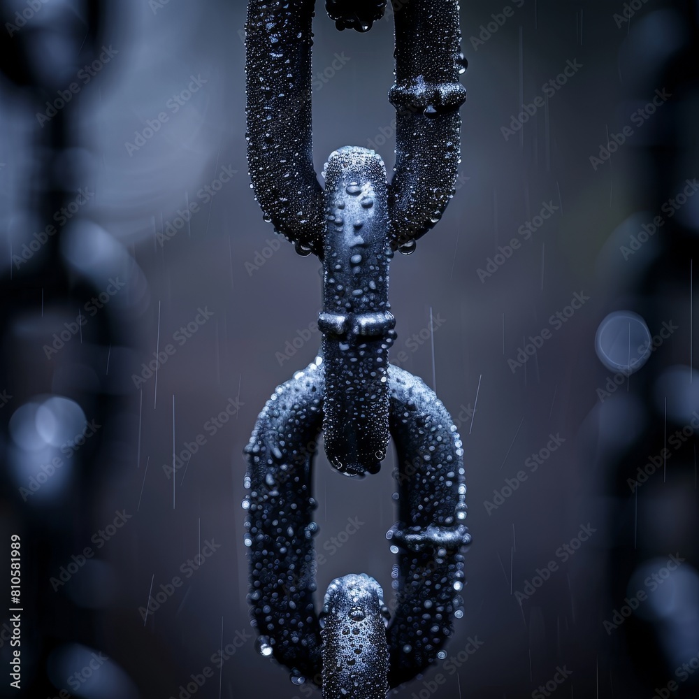 Sure, here is the sentence rephrased: "Close-up of black metal chain ...