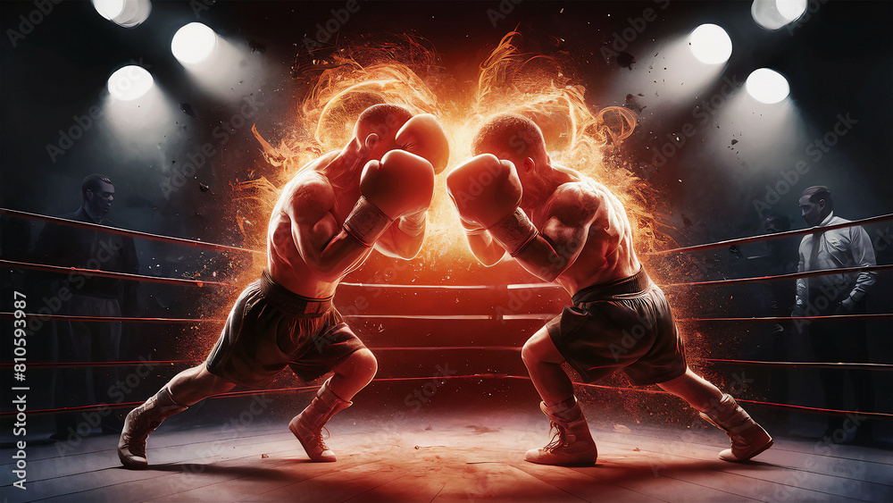 Two boxing gloves clashing in the center, with ample copyspace for ...