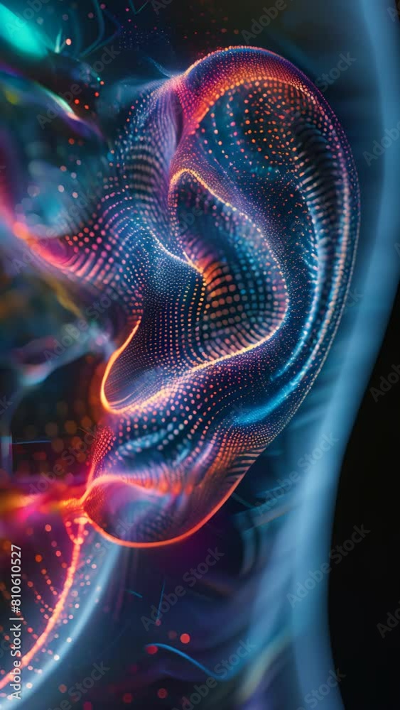 Zoomed-in image of a bioengineered ear with sound wave sensors ...