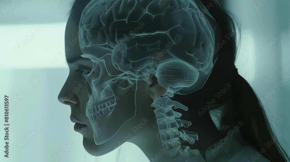 Radiographic Scan of Human Skull Revealing an Intricate Brain Structure ...