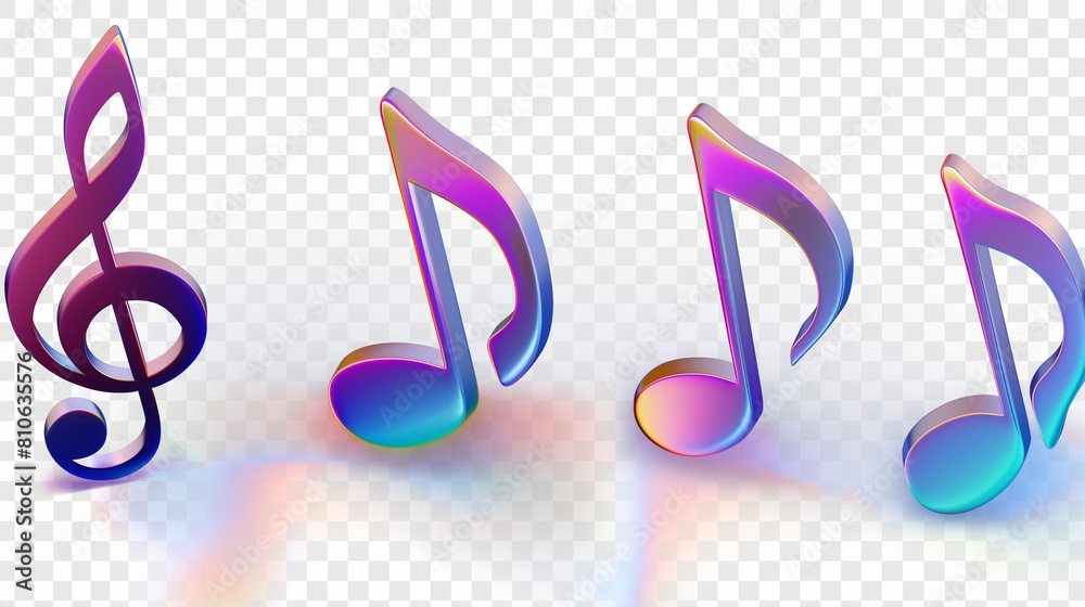 A collection of five 3D-rendered musical notes (quarter notes), each ...