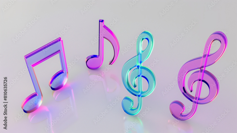 A collection of five 3D-rendered musical notes (quarter notes), each ...