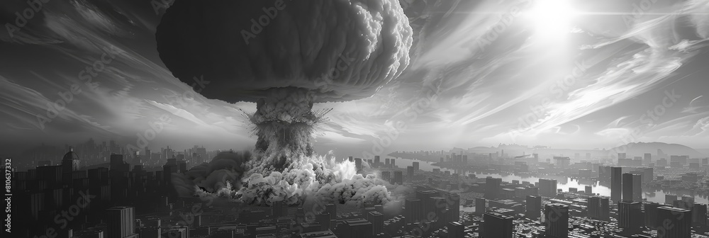 Devastating Mushroom Cloud over Devastated City After Nuclear ...
