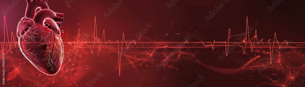 A realistic human heart illustration with a subtle ECG line ...