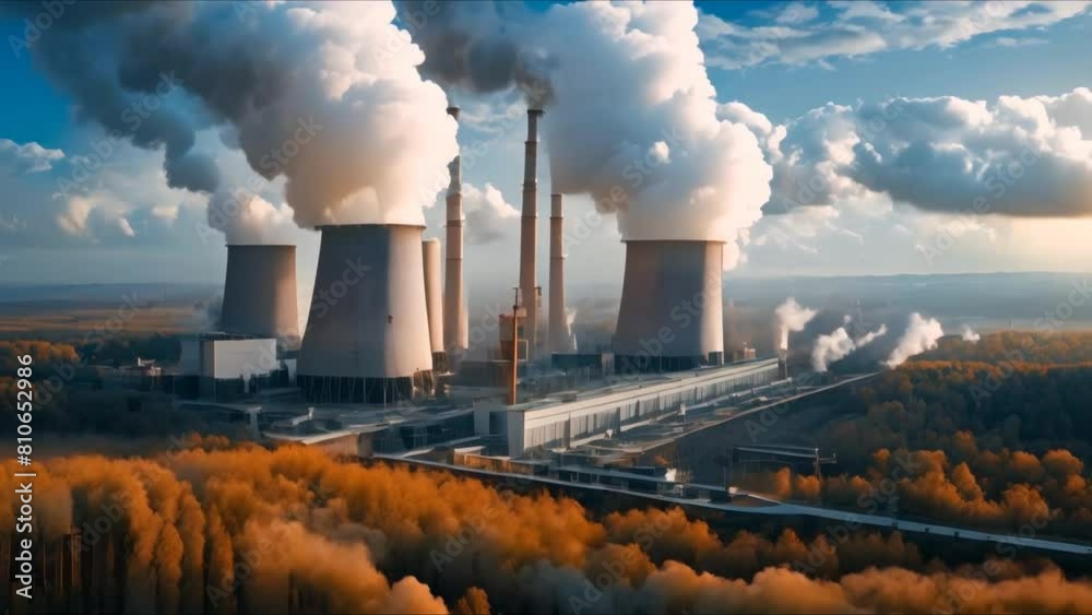 Impact of Pollution from Nuclear Power Plant with Smokestacks and Gas ...