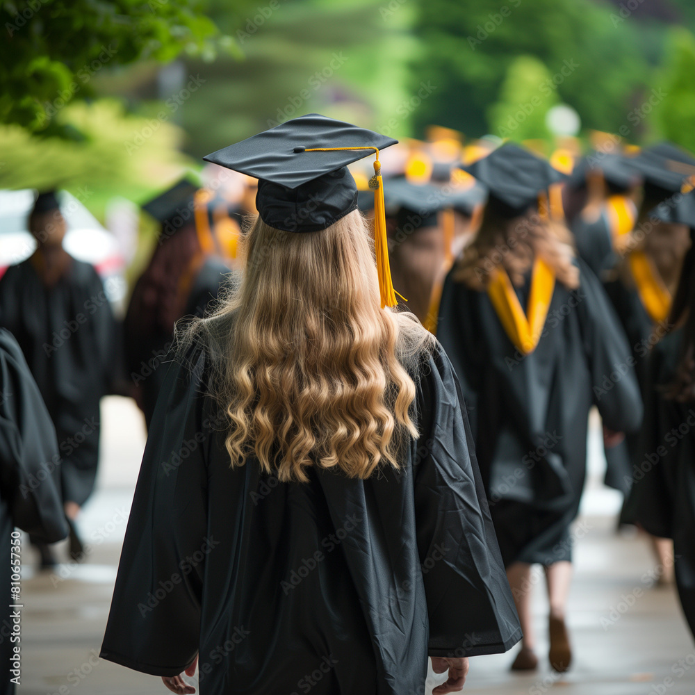 Graduation Day Celebration - Students in Caps and Gowns Stock Photo ...