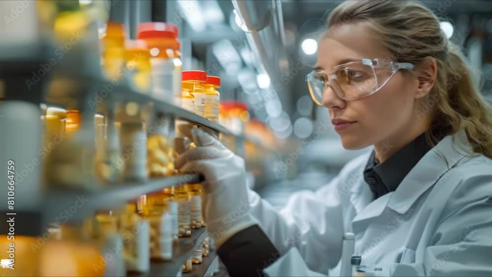 Scientist in pharmaceutical industry researches and processes medicine ...