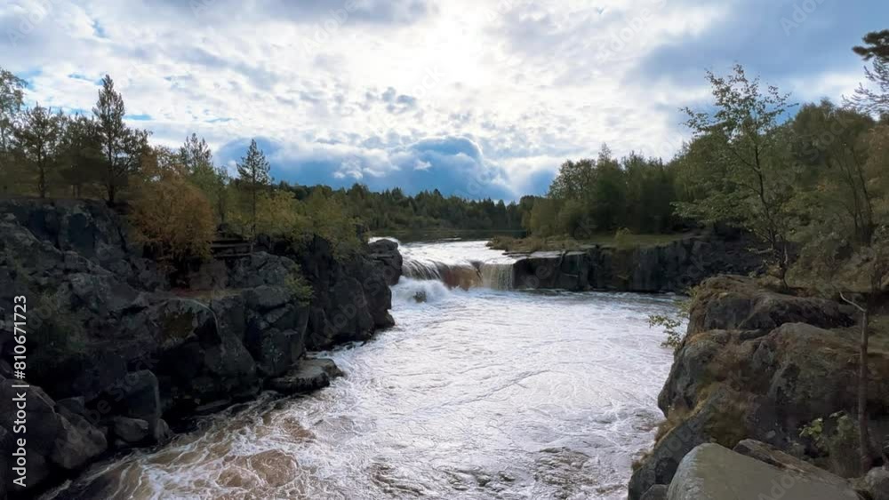 Voytsky padun waterfall in autumn. The famous powerful and wide ...