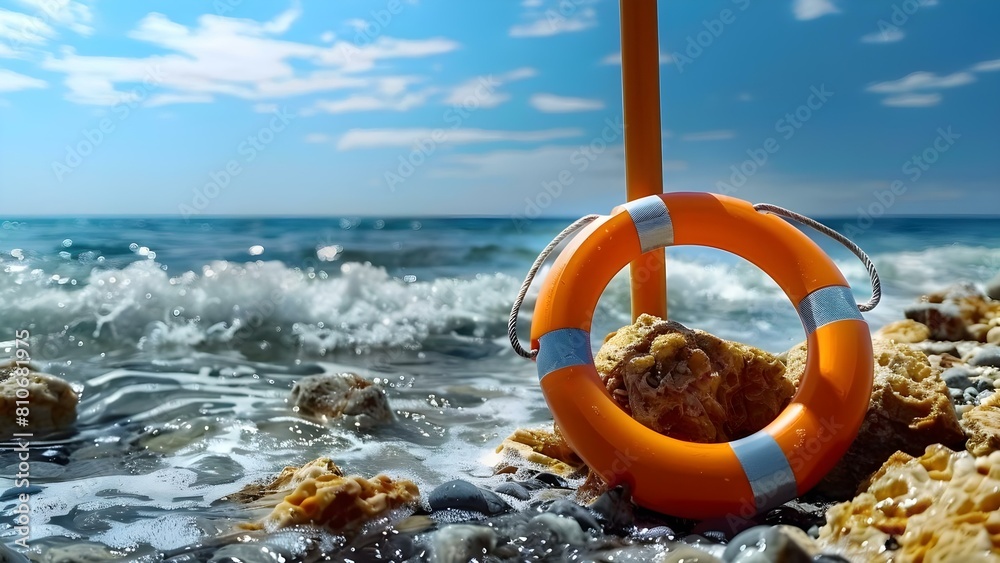 Image of coastal safety with life ring pole highlighting importance of ...