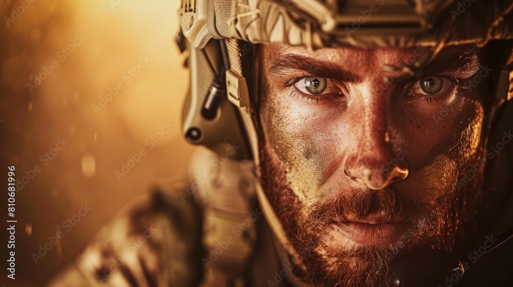 The close up picture of the military officer is working on the ...