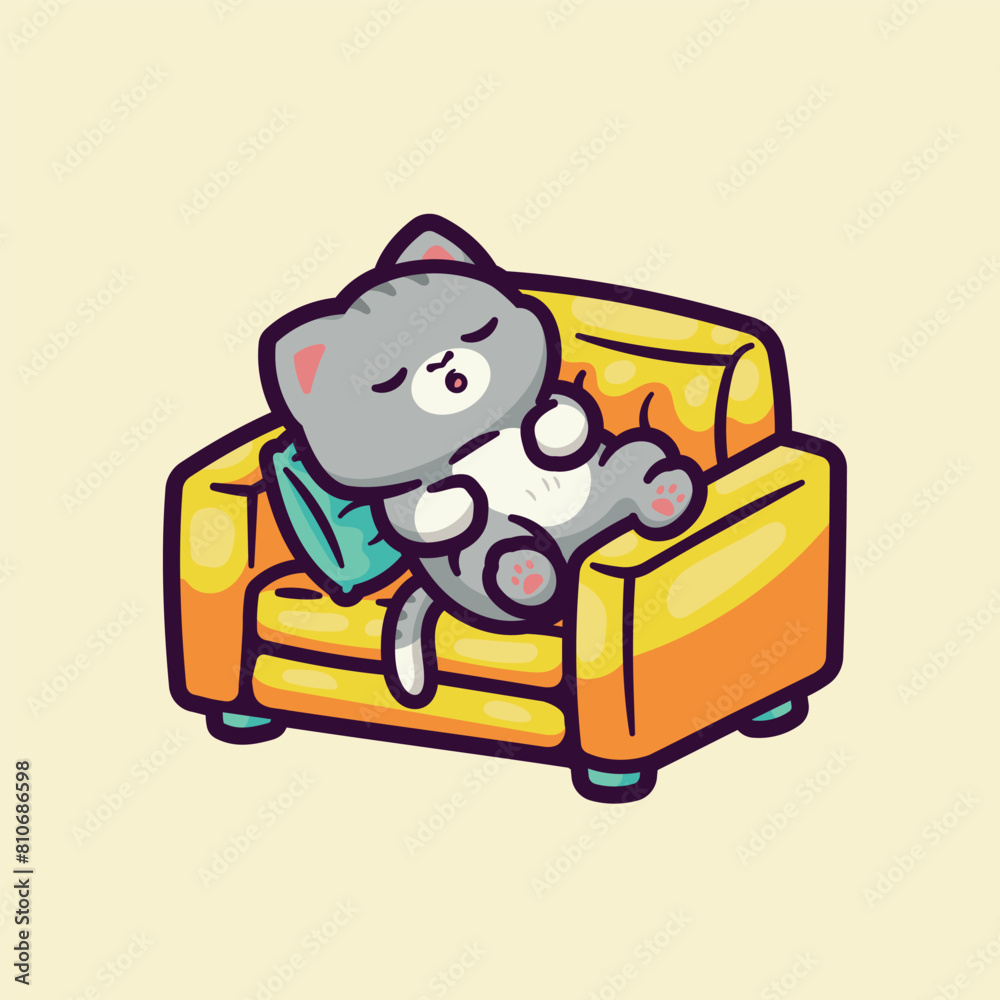 Vector Cartoon Illustration of Cute Cat Relaxing Stock Vector | Adobe Stock