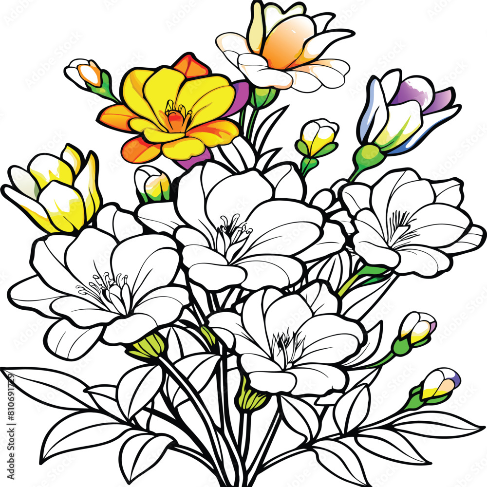 Freesia Flower Coloring Page. Flowers outline for coloring book ...