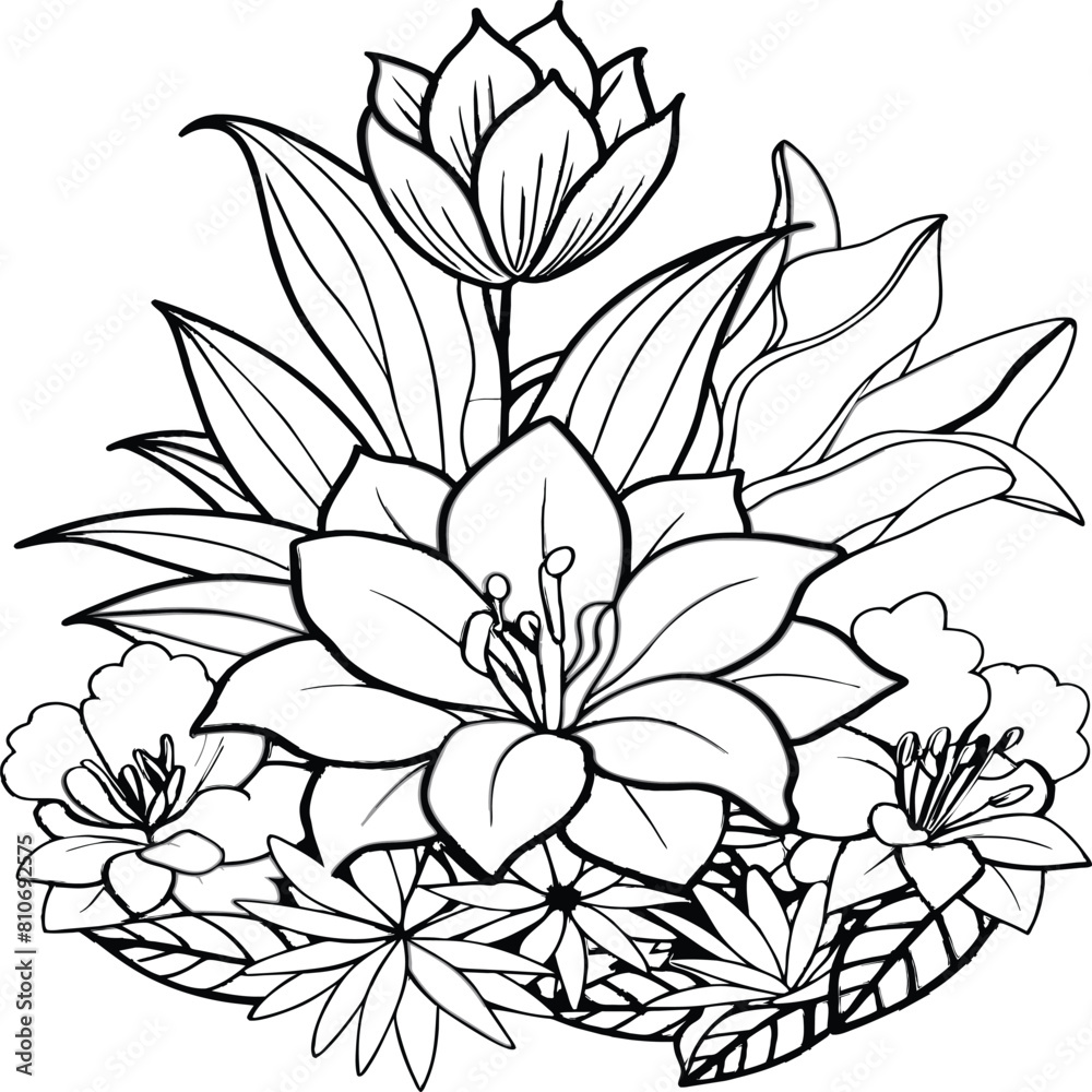 Freesia Flower Coloring Page. Flowers outline for coloring book ...