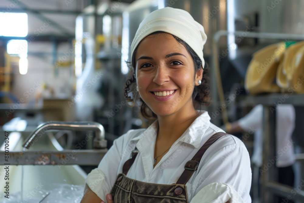 Foto de The photo shows a smiling Spanish factory worker who looks into ...